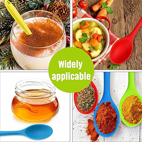 Patelai 4 Pieces Small Multicolored Silicone Spoons Nonstick Kitchen Spoon Silicone Serving Spoon Stirring Spoon for Kitchen Cooking Baking Stirring Mixing Tools (Dark Red, Green, Yellow, Blue)