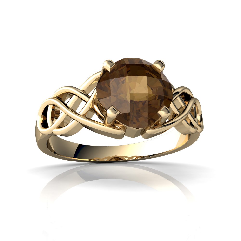 Jewels For Me 14kt Yellow Gold Smoky Quartz 6mm Cushion Celtic Knot Ring - Size 9