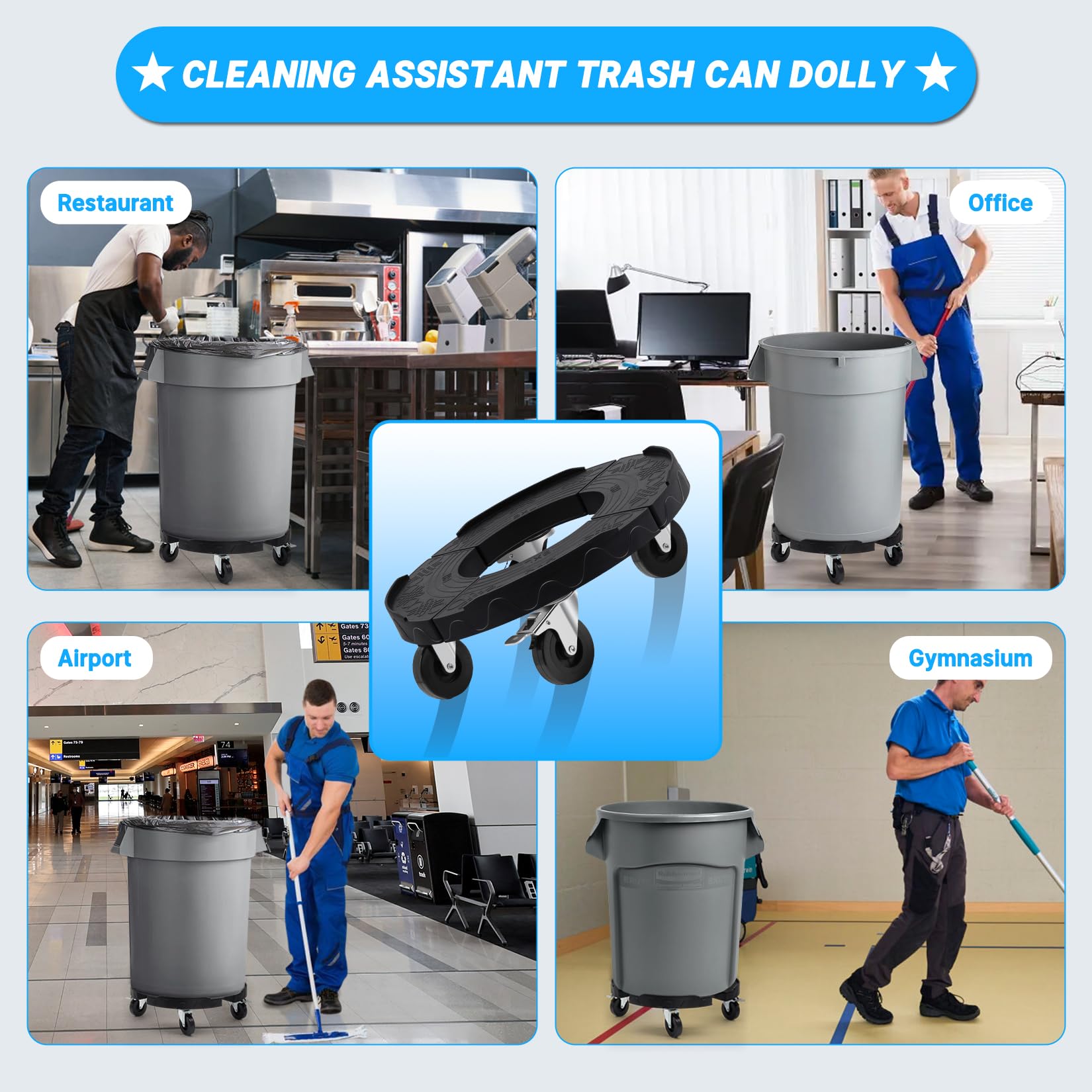 W B D WEIBIDA Upgraded Trash Can Dolly Adjustable 15-19 Inch Round Dolly with 3β Wheels Heavy Duty Trash Can Roller Base Large Barrel Dolly Multi Functional Drum Dolly Bucket Dolly