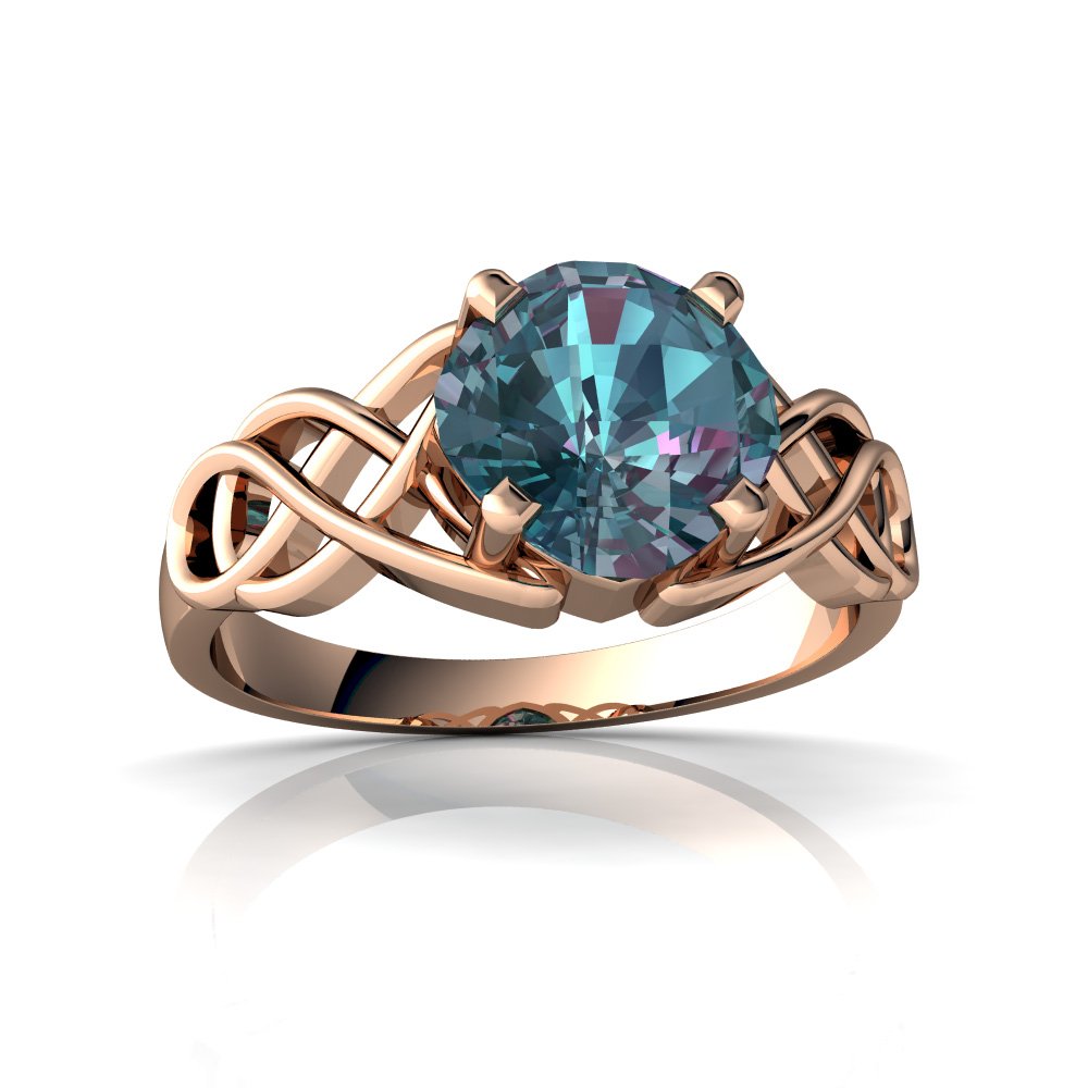 Jewels For Me 14kt Rose Gold Lab Alexandrite 6mm Cushion Celtic Knot Ring - Size 5