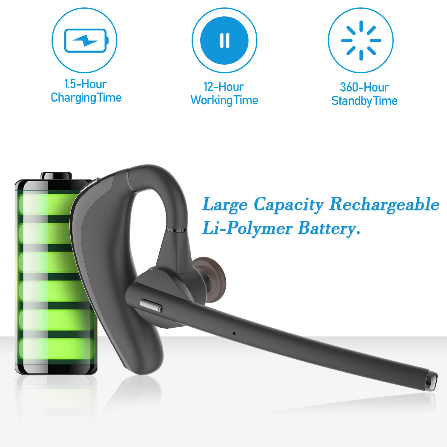 iDIGMALL Trucker Bluetooth Headset for Cell Phone, Wireless Headphone with HD Microphone, Noise Cancelling Bluetooth 5.0 Earphone for Office Business Skype 12H Hands-Free Earpiece w/Mute Function