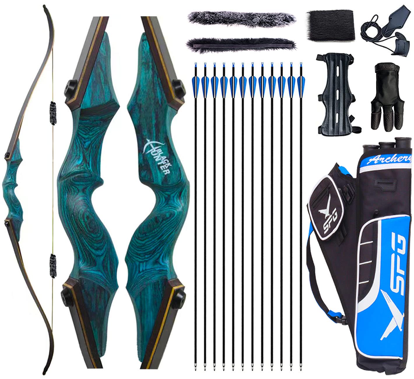 Monleap Recurve Bow and Arrows for Adults 60" Archery Set Right Hand Longbow 30-60lb Wood Riser Takedown Bow Arrow Quiver for Beginner to Intermediate Shooting Hunting(40LB)