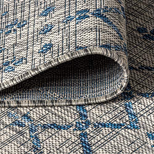 JONATHAN Y SMB108A-3 Ourika Moroccan Geometric Textured Weave Indoor Outdoor Area Rug, Bohemian, Rustic, Scandinavian Easy Cleaning,Bedroom,Kitchen,Backyard,Patio,Non Shedding, Light Gray/Navy, 3 X 5