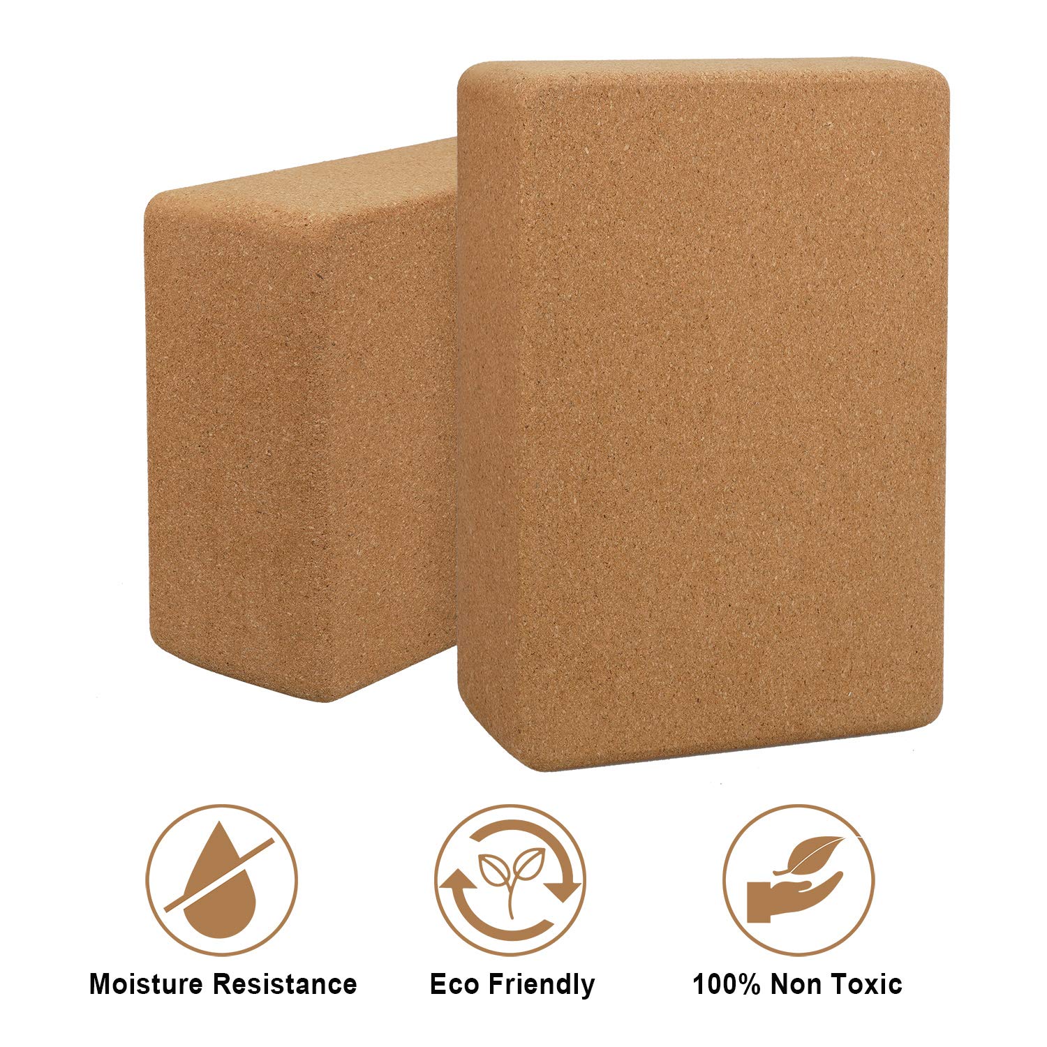 Hossejoy Cork Wood Yoga Blocks, Support Brick to Deepen Poses, Improve Strength and Aid Balance and Flexibility, 8.7 x 5.7 x 2.9 in, Set of 2