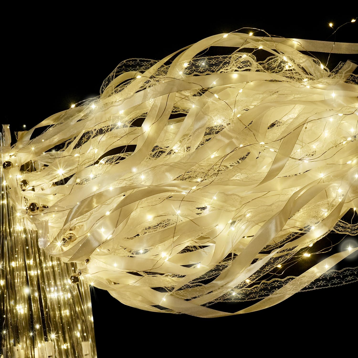 Wedding Sparklers Send Off,Wedding Streamers Light Up Fairy Wands White Glow Sticks with Bells for Reception Birthday Led Dark Party Wedding Church Exit Prop Recessional