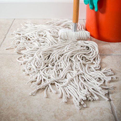 SPARTA Flo-Pac Mop Head Cut-End, Screw Top with White Band for Organized Cleaning, 18 Inches, White