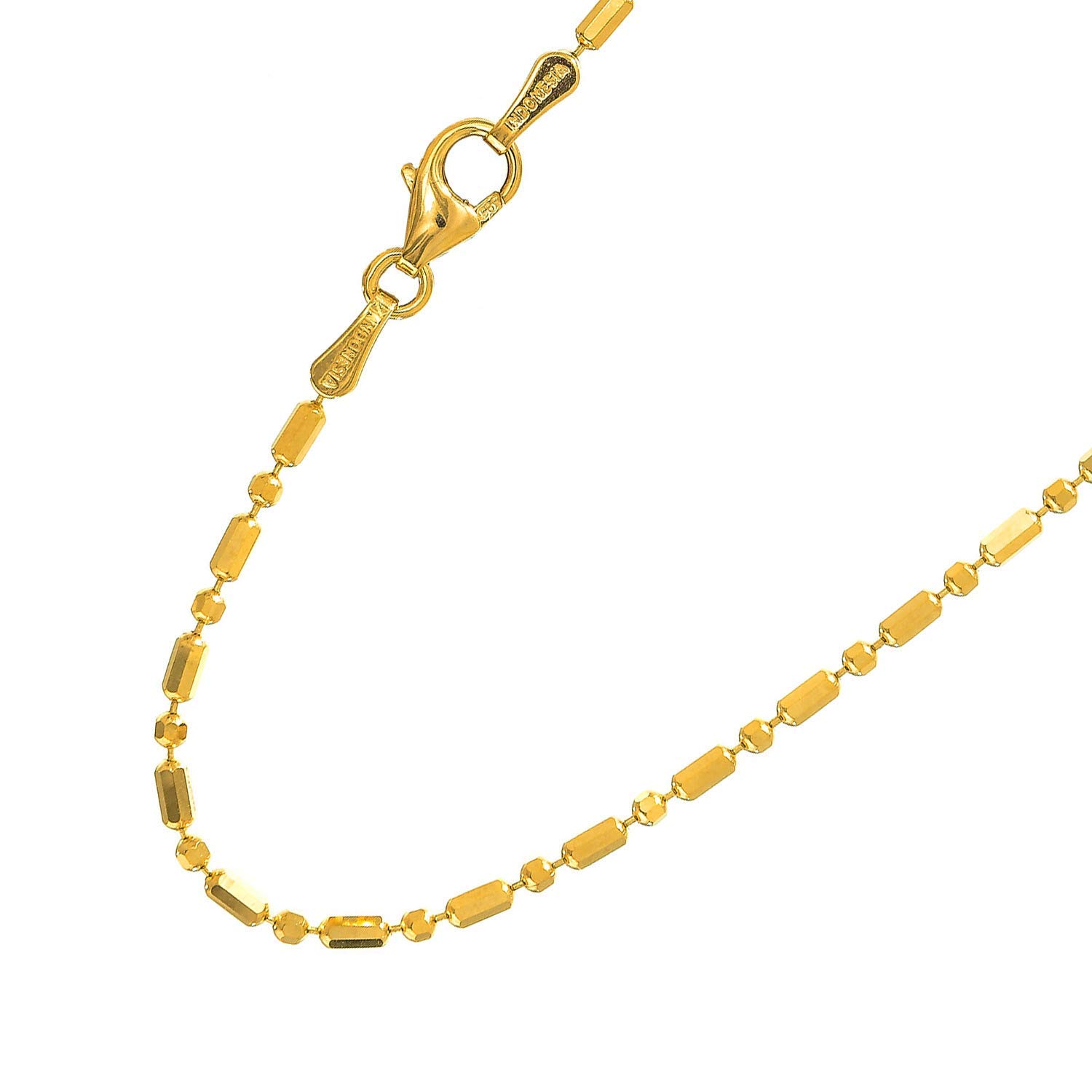 JewelStop 14k Solid Yellow Gold 1.2mm Diamond-cut Bar & Bead Ball Chain Necklace, Lobster Claw-16 Inches, 2.2gr