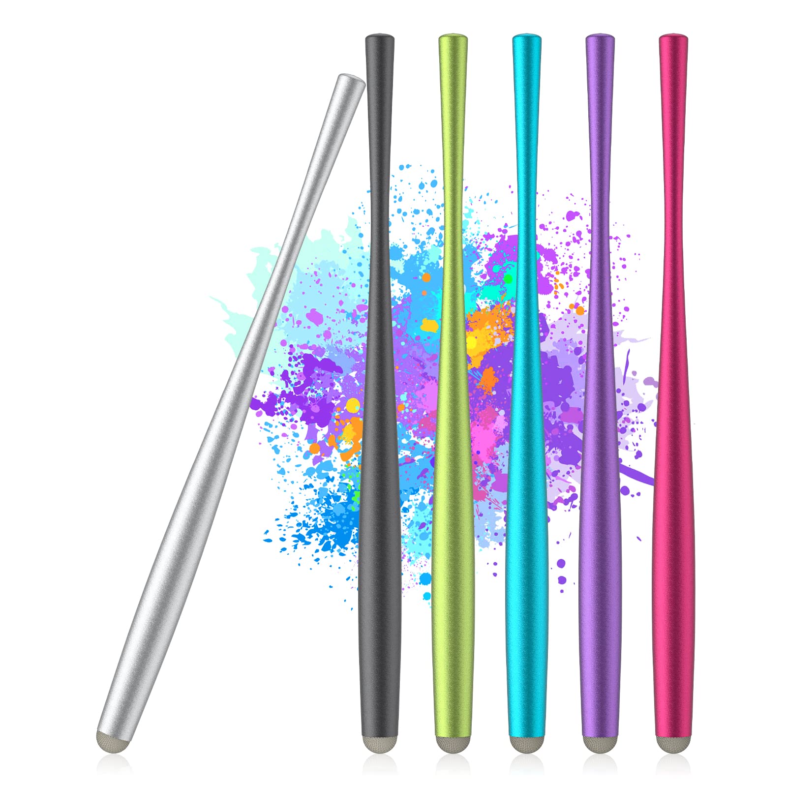 Stylus Pens for Touch Screens(2 Pcs), Capacitive 2 in 1 High Sensitivity & Precision Stylus Pen for iPad, Universal Tip Stylus Compatible with iPhone (Black/Silver/Purple/Rose Red/Blue/Green)