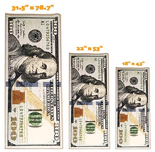 HUAHOO Money Rugs 100 Dollar Bill Runner Area Rug for Living Room Kitchen Rug Laundry Runner Rug Bedroom Bathroom Mat (22" x 53")
