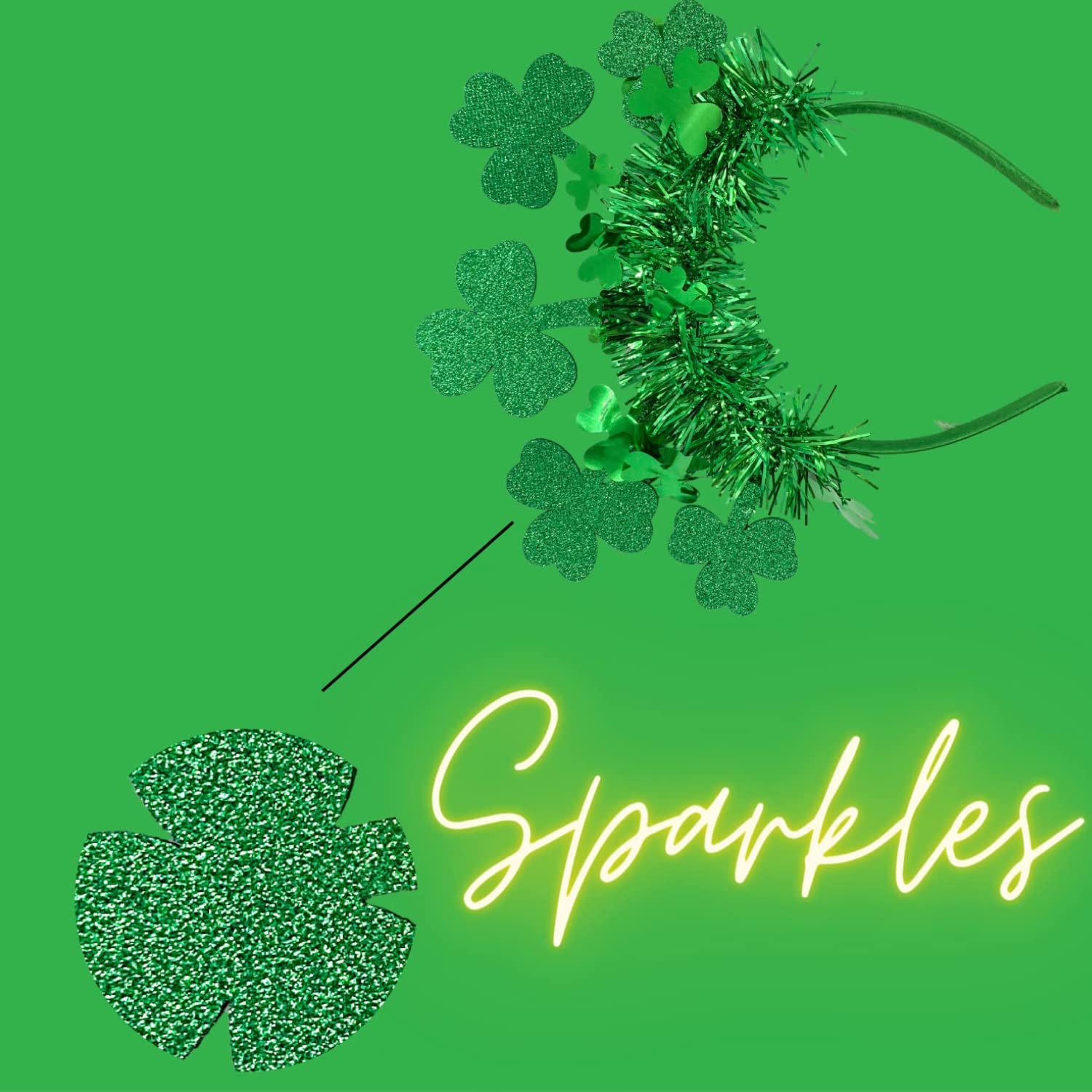 Needzo Saint Patrick's Day Headband Clover Leaf Bopper Green Glittery Hair Accessory, One Size Fits Most