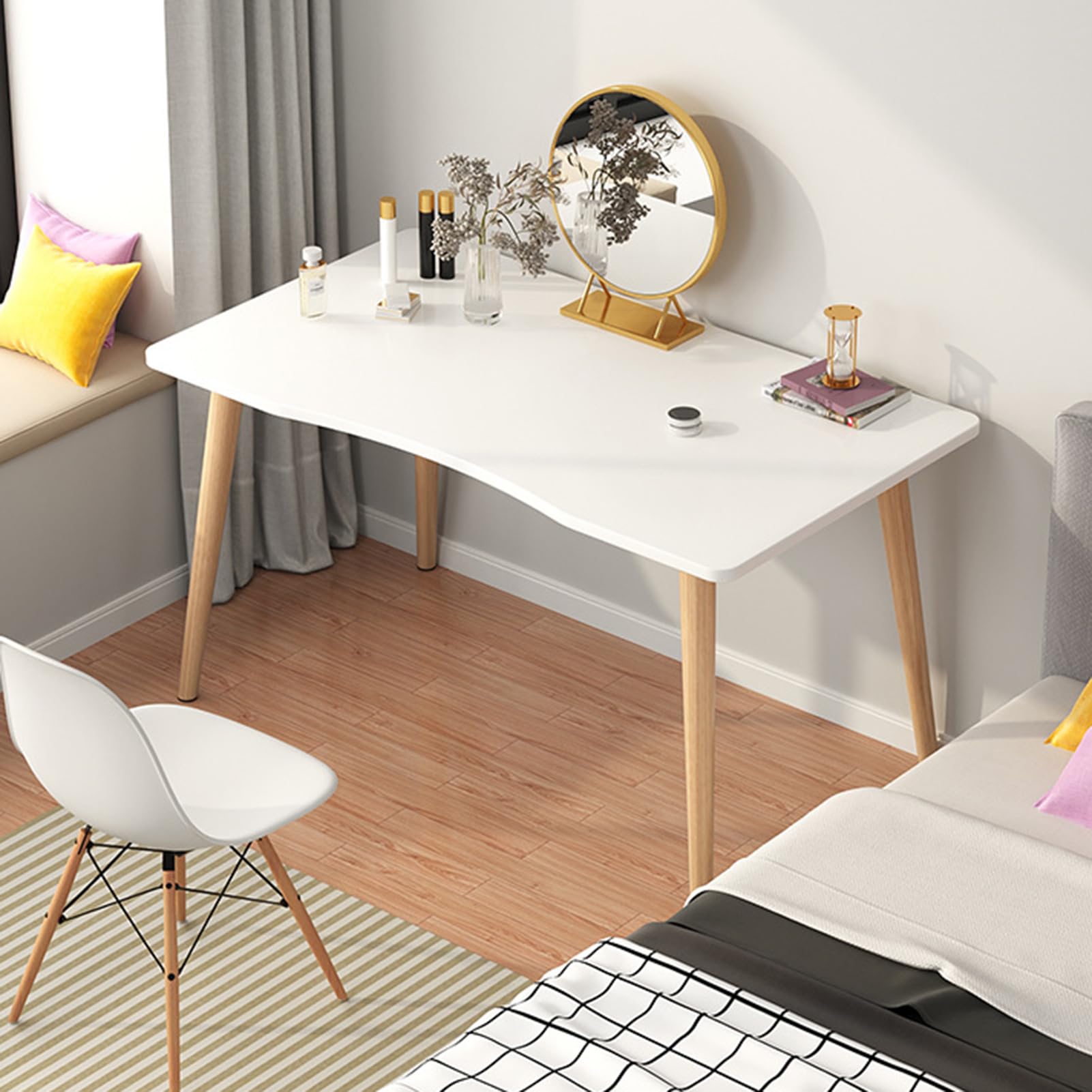 Wilitto Computer Desk 40", Modern Simple Style Desk, Study Writing Table, Home Office Work Desk, Gaming Desk Ergonomic Arc Design- White