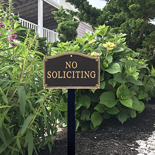SmartSign Metal No Soliciting Sign for Yard, No Soliciting Garden Plaque | 5.75" x 9.5" Aluminum Plaque with 18" Black Stake