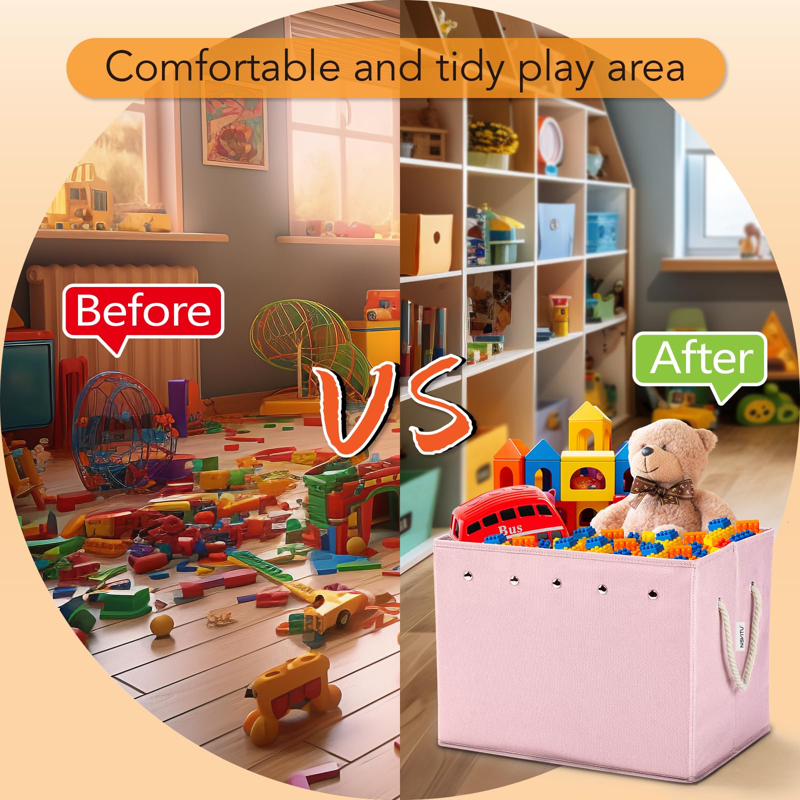 Toys Storage Organizer,Toy Bins for Kids Organizer,Play Mat Removable,Toy Chests & Organizers(Pink)