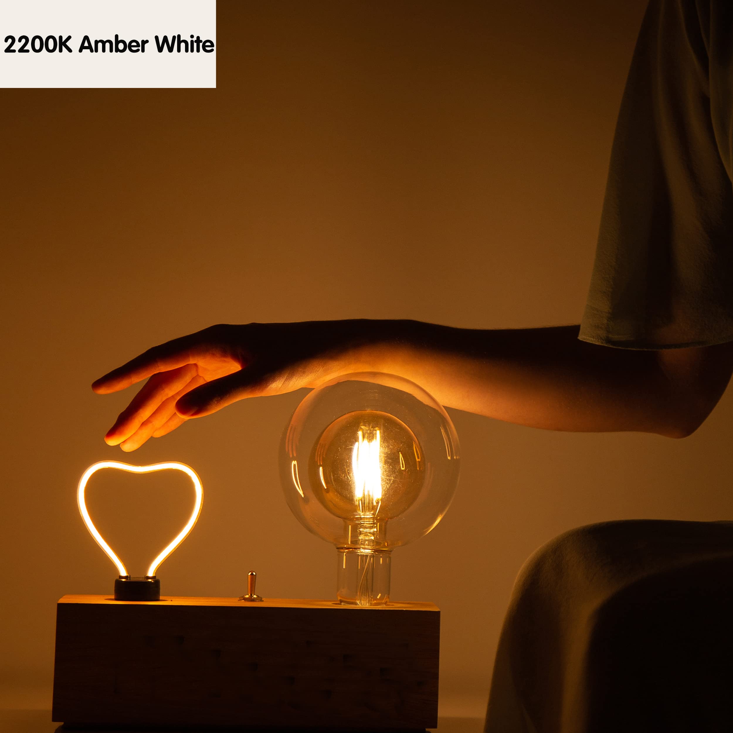 Mvleriud Dimmable Heart Elbow Filament Edison Bulb, Decorative LED Bulb, Shatter Resistant Easy Bend, 4W (40 Equivalent), E26 Regular Base, 280LM, 2200K Amber White, 2 Pack