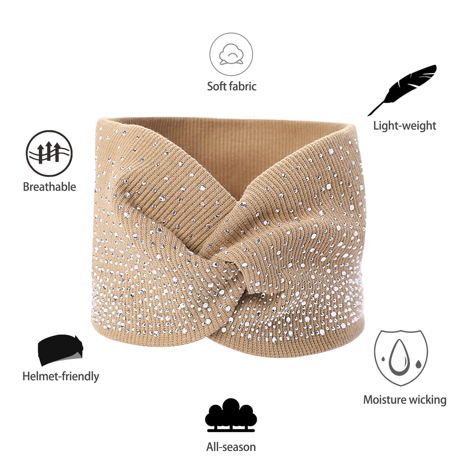 Sparkly Crystal Bling Fancy Headbands with Stretchy Elastic Head Wraps and Turban Scarf for Black Women - 3 Pcs