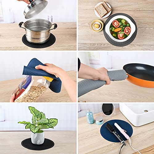 Silicone Trivet Mat Set of 2-Hot Pot Holder-Extra Large Round Trivets for Hot Pots and Pans, Diameter 11.81 Inches Microwave Use Mat, Multifunction Mat, Durable Pot Coaster Kitchen Mats Dark Gray