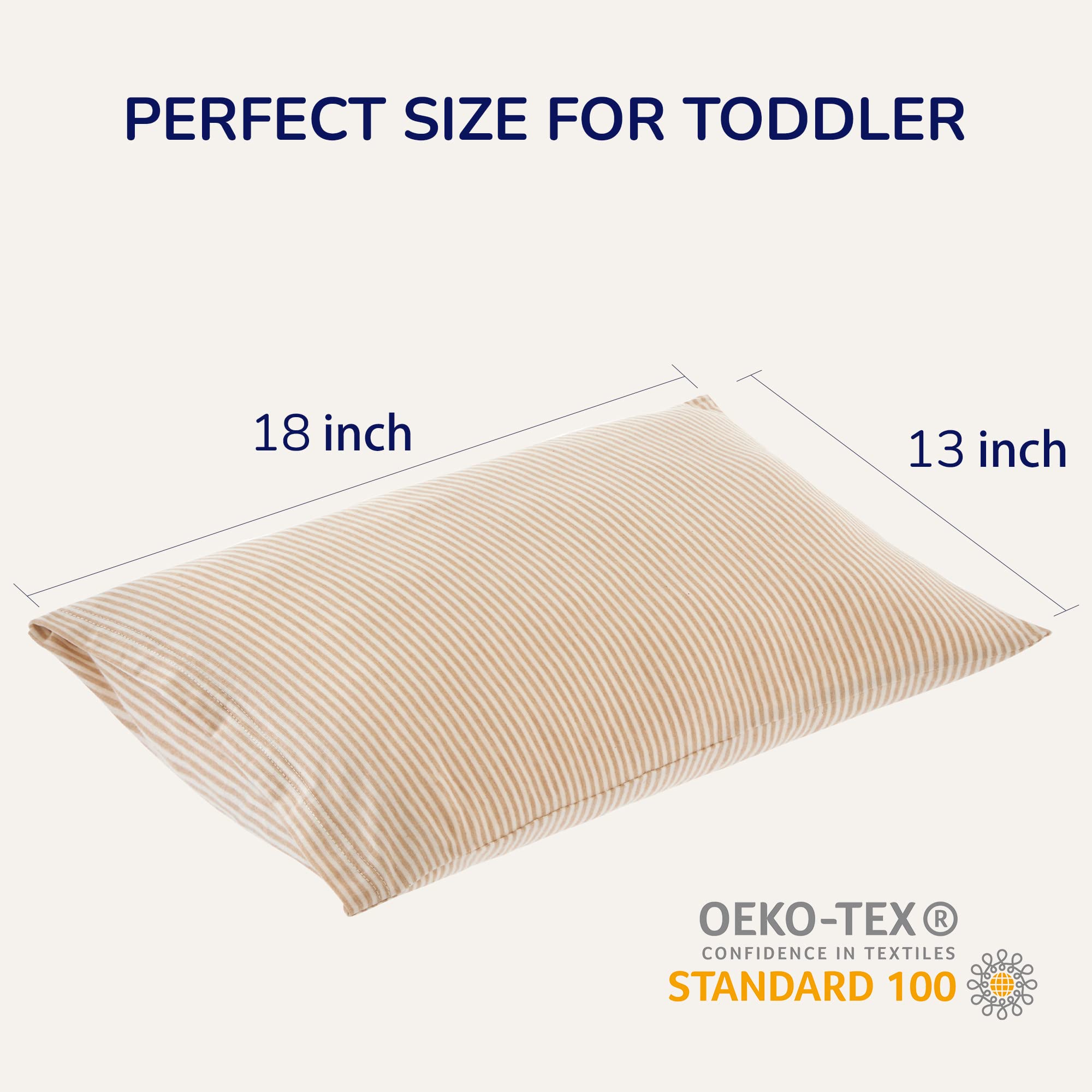 SLEEP ZONE Toddler Pillow with 100% Cotton Pillowcase 13X18 inches, Soft Supportive Ergonomically Baby Pillow for Sleeping - Machine Washable Kids Travel Pillow (Brown Stripes)