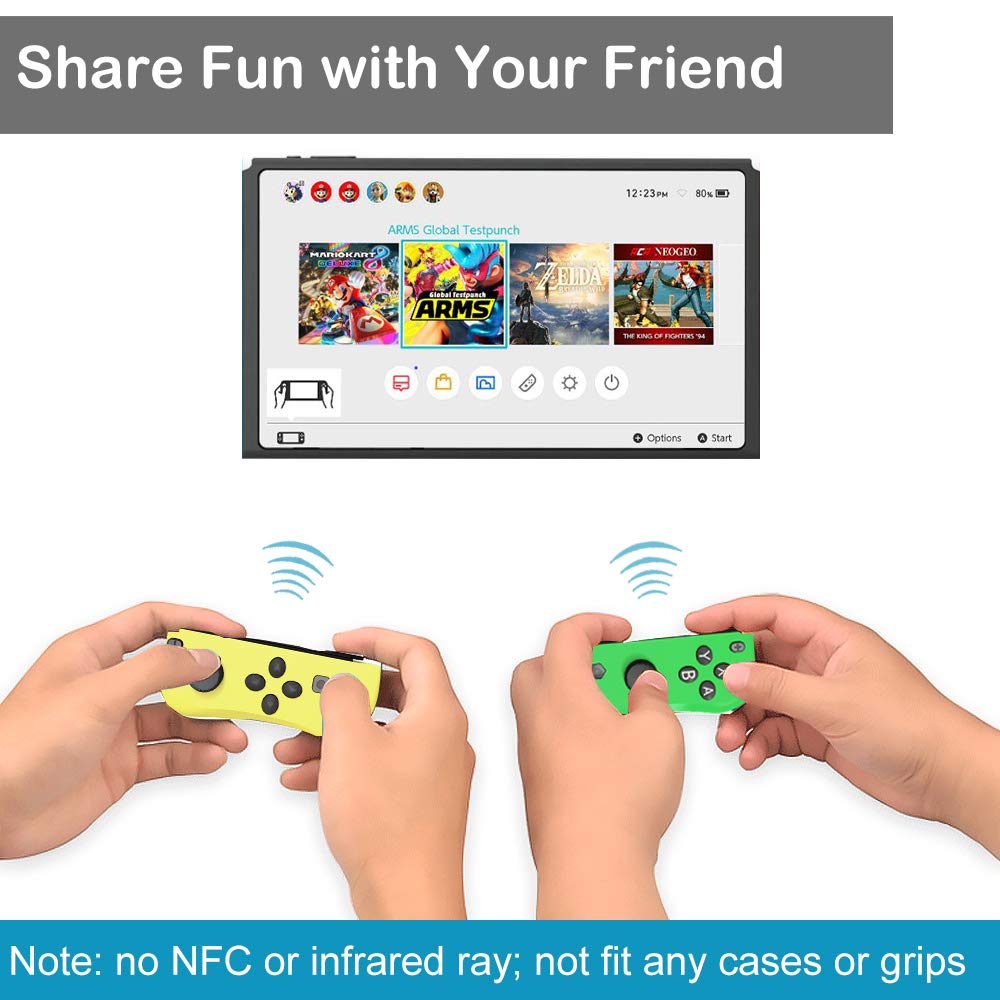 KINVOCA Joy Pad Controller for Nintendo Switch, L/R Switch Controller Replacement, Wired/Wireless Switch Remotes - Green and Yellow with Grip