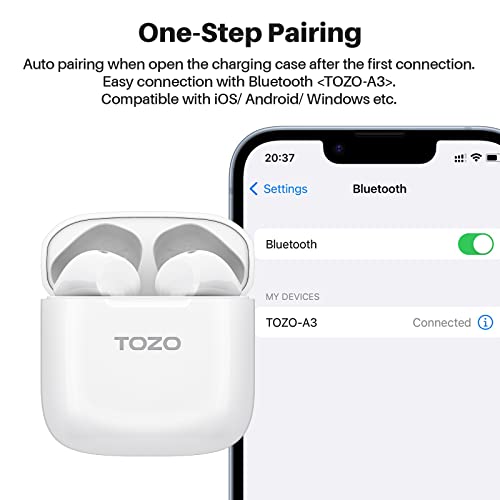 TOZO A3 Wireless Earbuds Bluetooth 5.3 Half in-Ear Lightweight Headsets White & TOZO A3 Protective Silicone Case Black