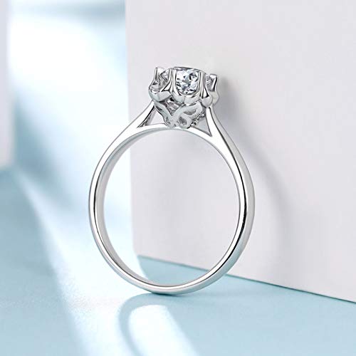 KnBoB Wedding Engagement Rings for Women,18K White Gold Holding Flowers 0.2ct Diamond Size 13