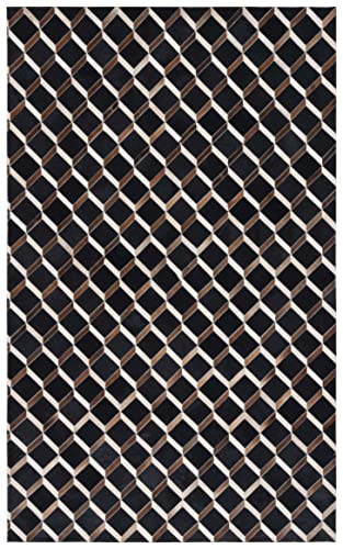 Safavieh Studio Leather Collection Area Rug - 5' x 8', Black & Brown, Handmade Modern Leather & Wool, Ideal for High Traffic Areas in Living Room, Bedroom (STL901Z)