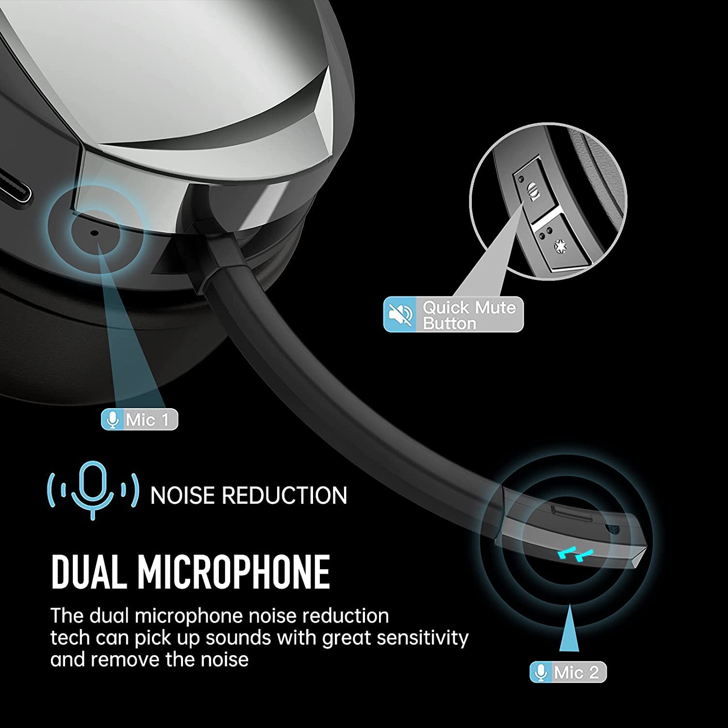 KOFIRE UG-06 Wireless Gaming Headset for PS4 PS5 PC, 30H Playtime, Low Latency, Noise Cancelling Over Ear Bluetooth Gaming Headphones with Dual Mic, 3D Surround Sound, RGB Lighting