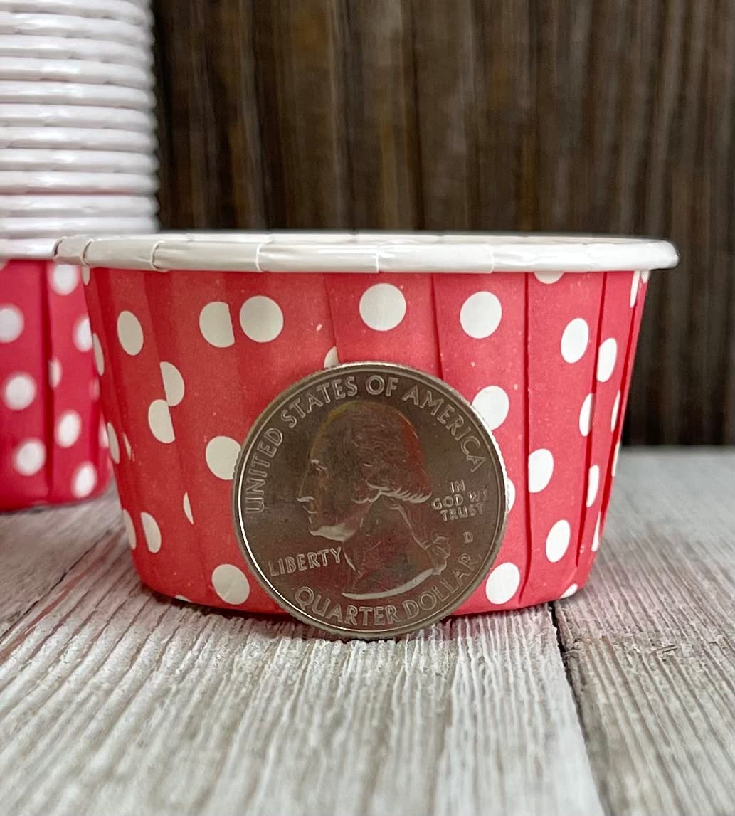 Red Bulk MINI Candy Nut Paper Cups- Christmas Valentine 4th of July Party Supply - Mini Baking Liners - Red Polka Dot - 100 Pack