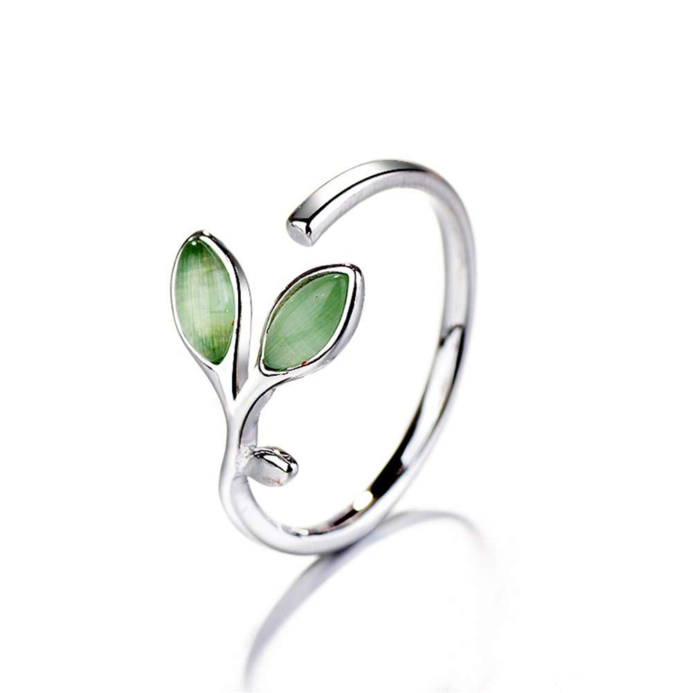 kogl Cat's eye leaf style Ring Japanese and Korean Style Adjustable Ring Wear on Any Finger Longing for Advocating simple and nature (Green)