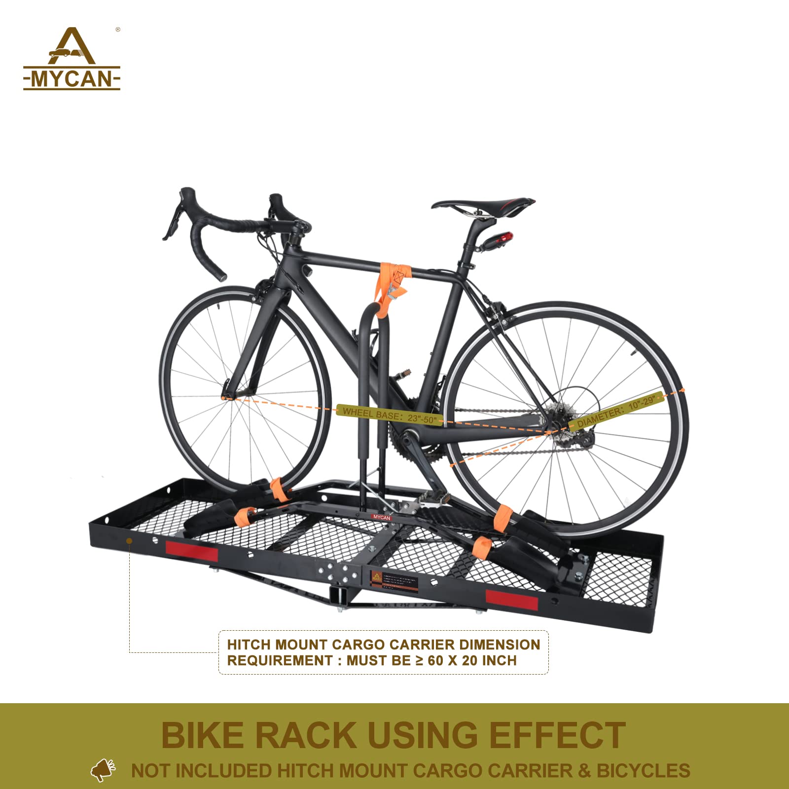 MYCAN Bike Rack Attachment for Hitch Cargo Carrier with Mesh Base, Fits 2 Bicycles(Assembly Required)