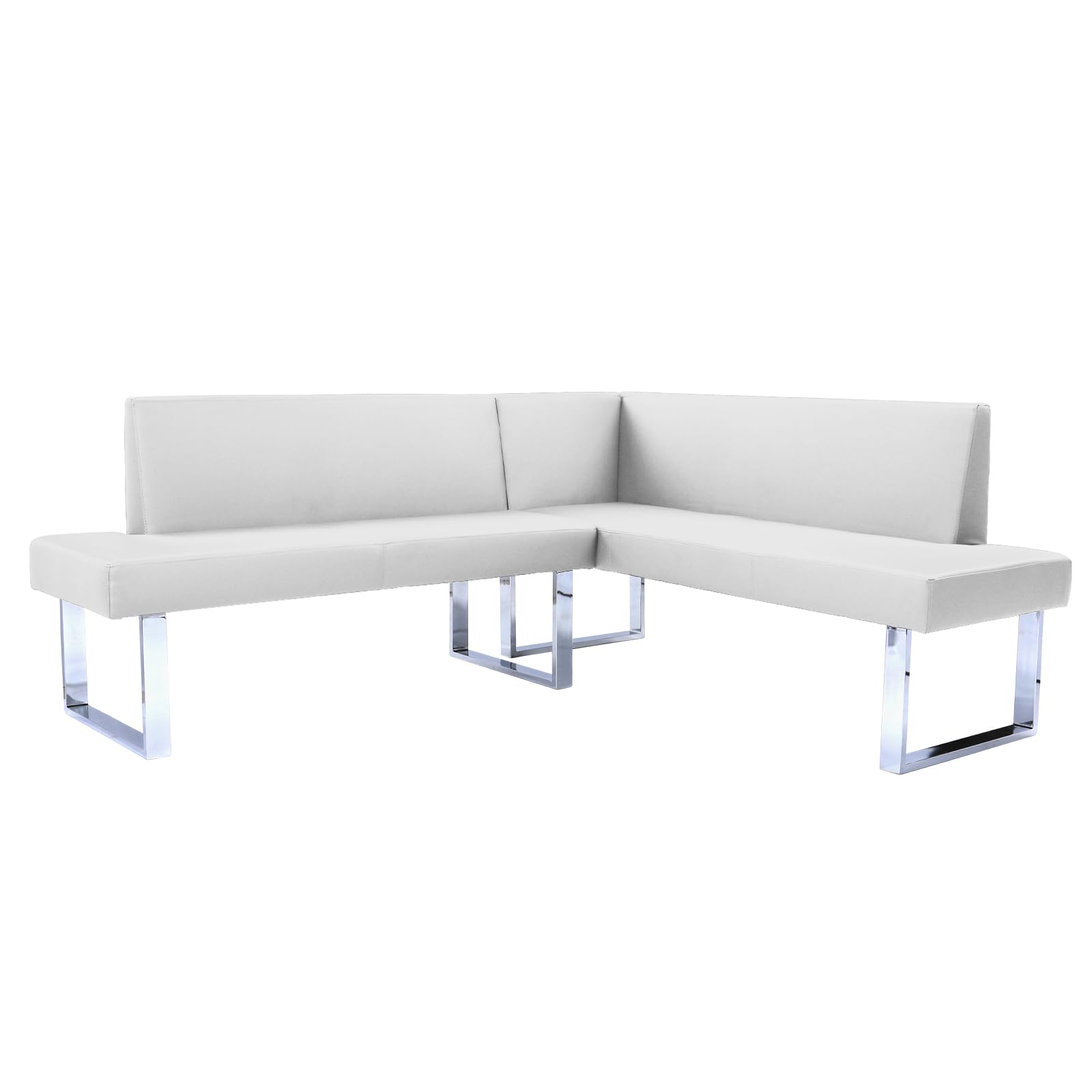 jiexi PU Leather Luxury L Shape Bench, Corner Nook with Metal Leg for Family Kitchen, Sectional Sofa for Living Room, Office, Table is not Included (White)