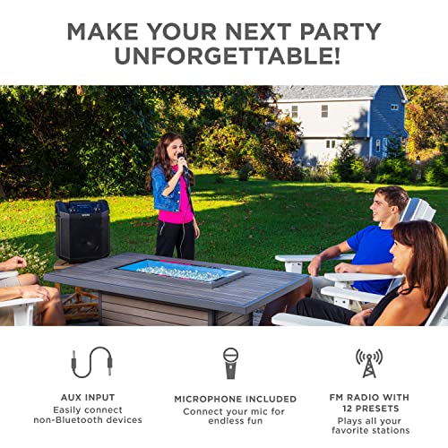 ION Block Rocker Plus - 100W Bluetooth Outdoor Speaker with Rechargeable Battery, Karaoke Microphone, Radio, Wheels, Telescopic Handle & USB Charging