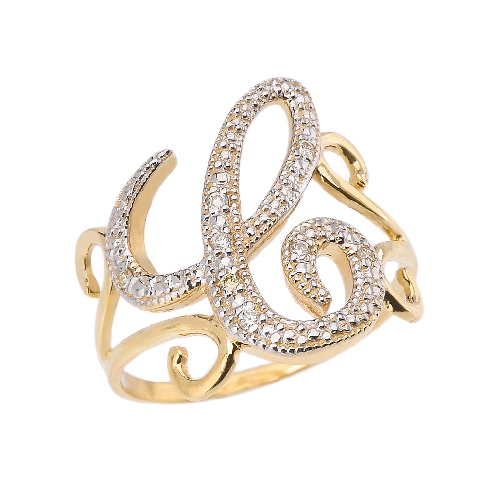 Initial Rings 10k Yellow Gold Modern Cursive C Diamond (Size 6.5)