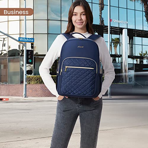 LOVEVOOK Laptop Backpack for Women, Quilted Business Travel 15.6-inch Computer Bag, Doctor Nurse Backpack Purse for Work, Navy
