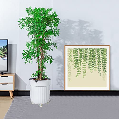 YUjieSTC Plant Stand with Wheels,3.0mm Thick Aluminum Alloy Heavy Duty Plant Caddy with Wheels, Rolling Plant Stand Holds 12 Inch and 500lbs(White)