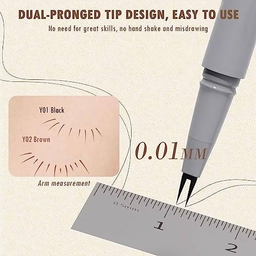 Jemey Double Tip Lower Eyelash Pencil Waterproof Anti-Smudge Dual Pronged Bottom Eyelashes Pen Super Slim Eye Liner Liquid Eyeliner Natural 3D Under Lashes for Eye Makeup (Black)