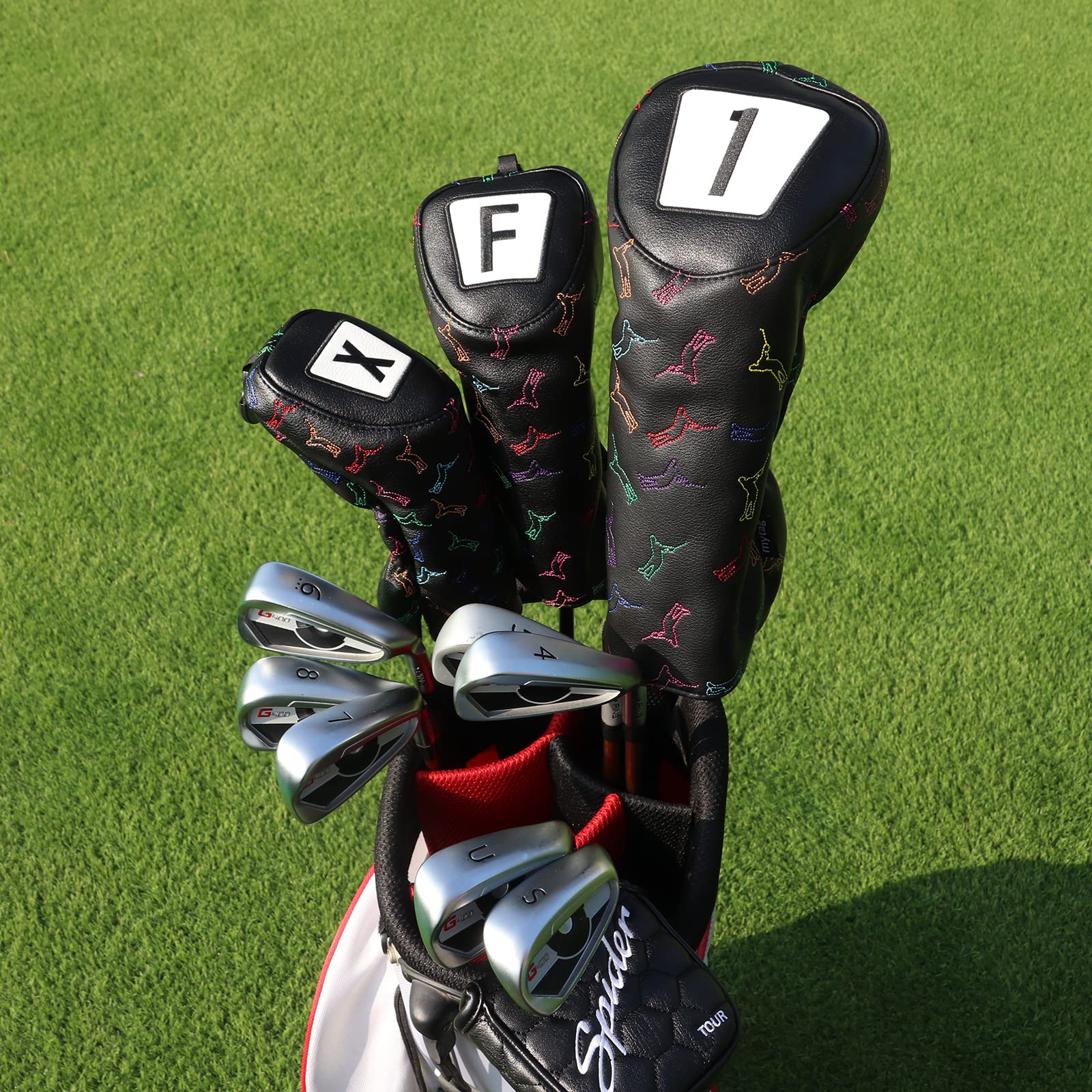 mytag Golf Woods Head Covers 3 Pack Thick Leather Headcovers for Driver, Fairway and Hybrid, Designed to Fit Ping Callaway Titleist (1 Set)