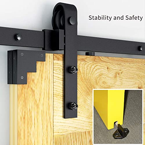 Signstek Sliding Barn Door Hardware Kit 6.6 FT Heavy Duty-Smoothly and Quietly- Easy to Install with Door Hook and 2 Handles - Fit 1 3/8-1 3/4" Thickness β Black (J Shape Hanger)