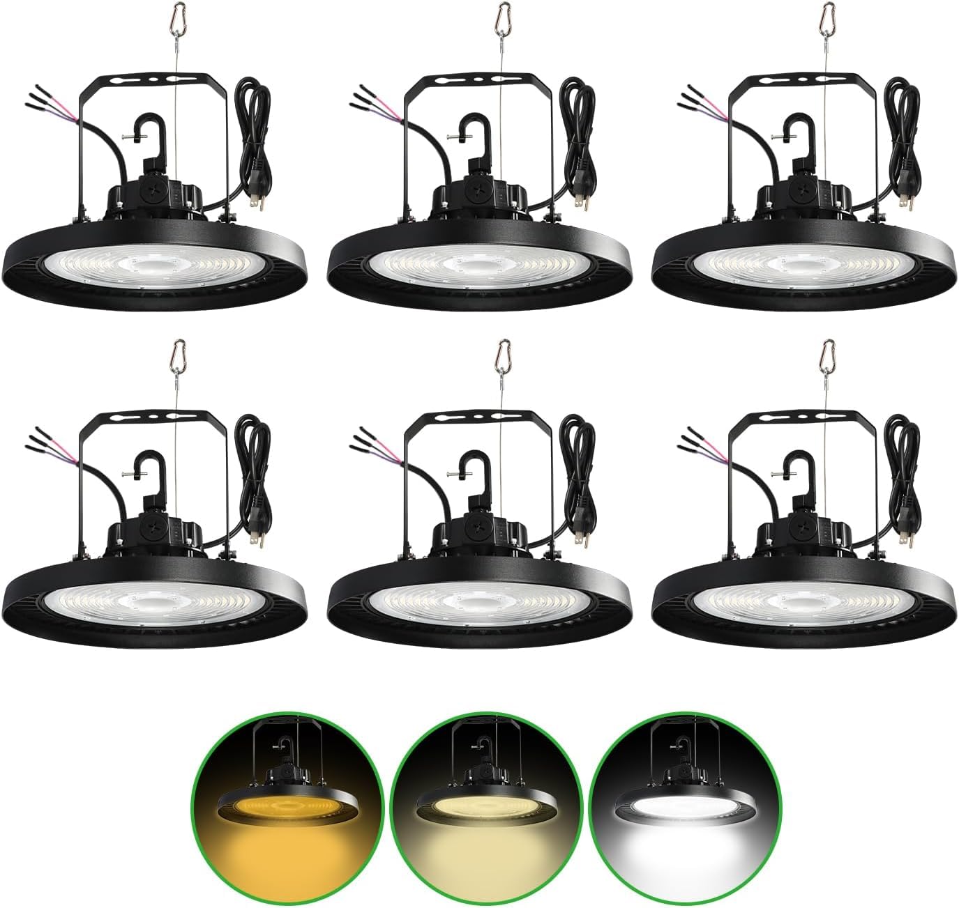 UFO LED Warehouse Light High Bay Dimmable 0-10V with US Plug 4Ft Cable, 240W (Eqv.1200W MH/HPS), 5000K, lP65 commercial Area Lighting Fixture for Warehouse Workshop Garage Barn, UL Listed(6 Pack)