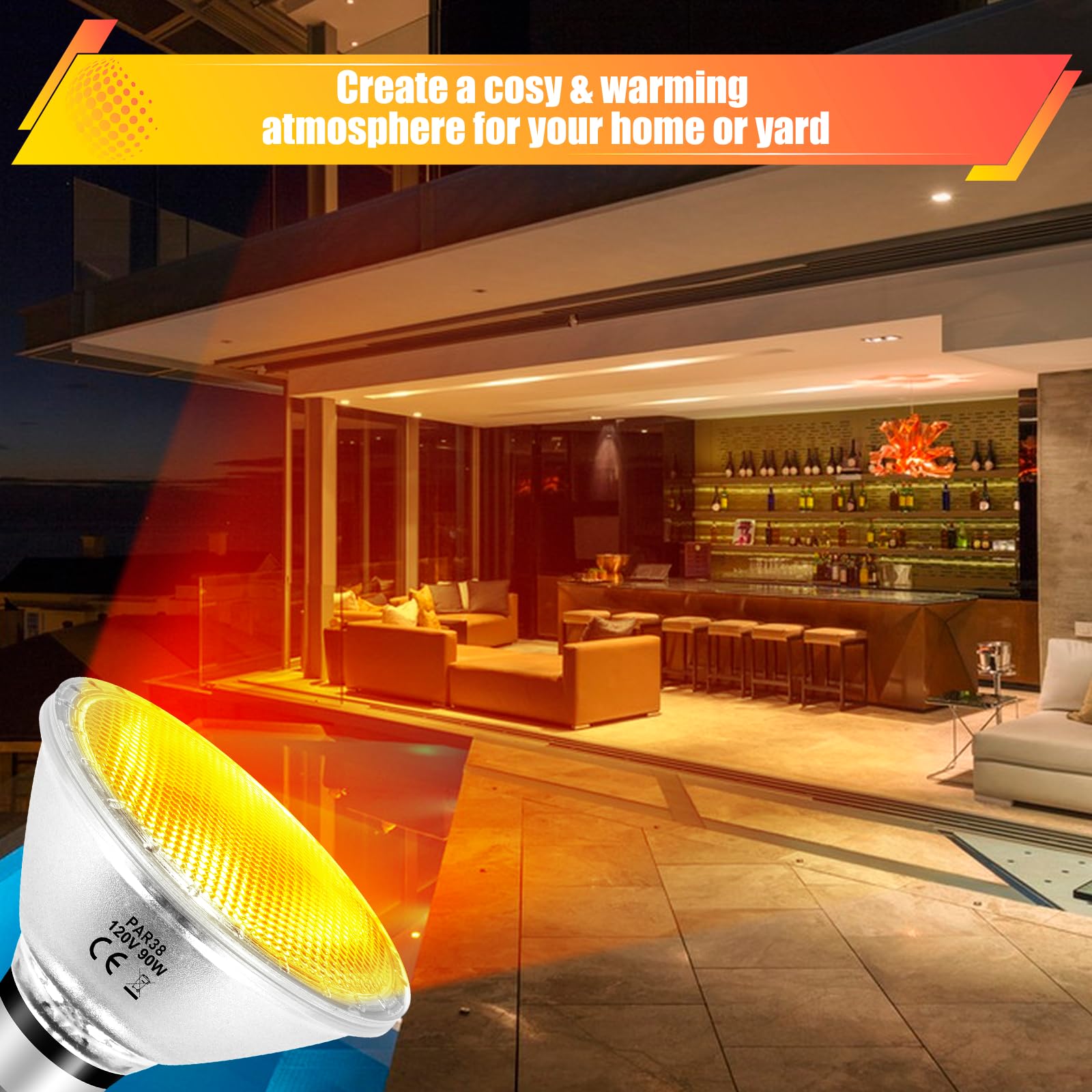 ZazaFi PAR38 Flood Llight Bulbs, 2 Pack High Output PAR38 Halogen Flood Light 90W 120V, PAR38 Halogen Dimmable, Halogen PAR38 Bulb with E26 Base for Indoor/Outdoor,CRI100 PAR38 Warm White 2801K