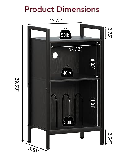 Yusong 3 Tier End Table, Tall Side Table With Storage Cabinets, Bedside Table Nightstand Small Bookcase for Small Space in Living Room, Bedroom, Office, Oak Black
