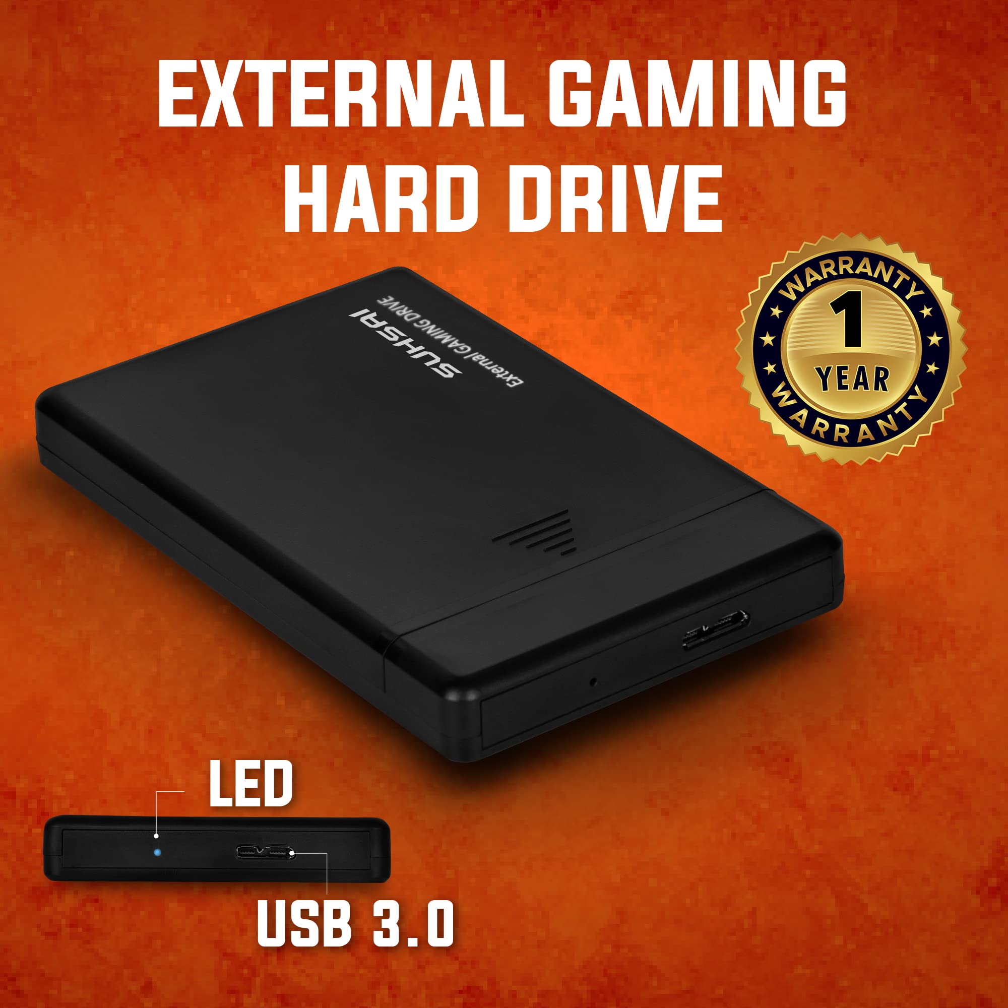 SUHSAI External Hard Drive 1TB USB 3.0 Gaming Hard Disk Ultra Slim & Portable 2.5" HDD Extended Data Backup & Storage Memory Expansion Hardrive for Xbox PS4 PS3 PC Games Laptop Mac Desktop(Black)