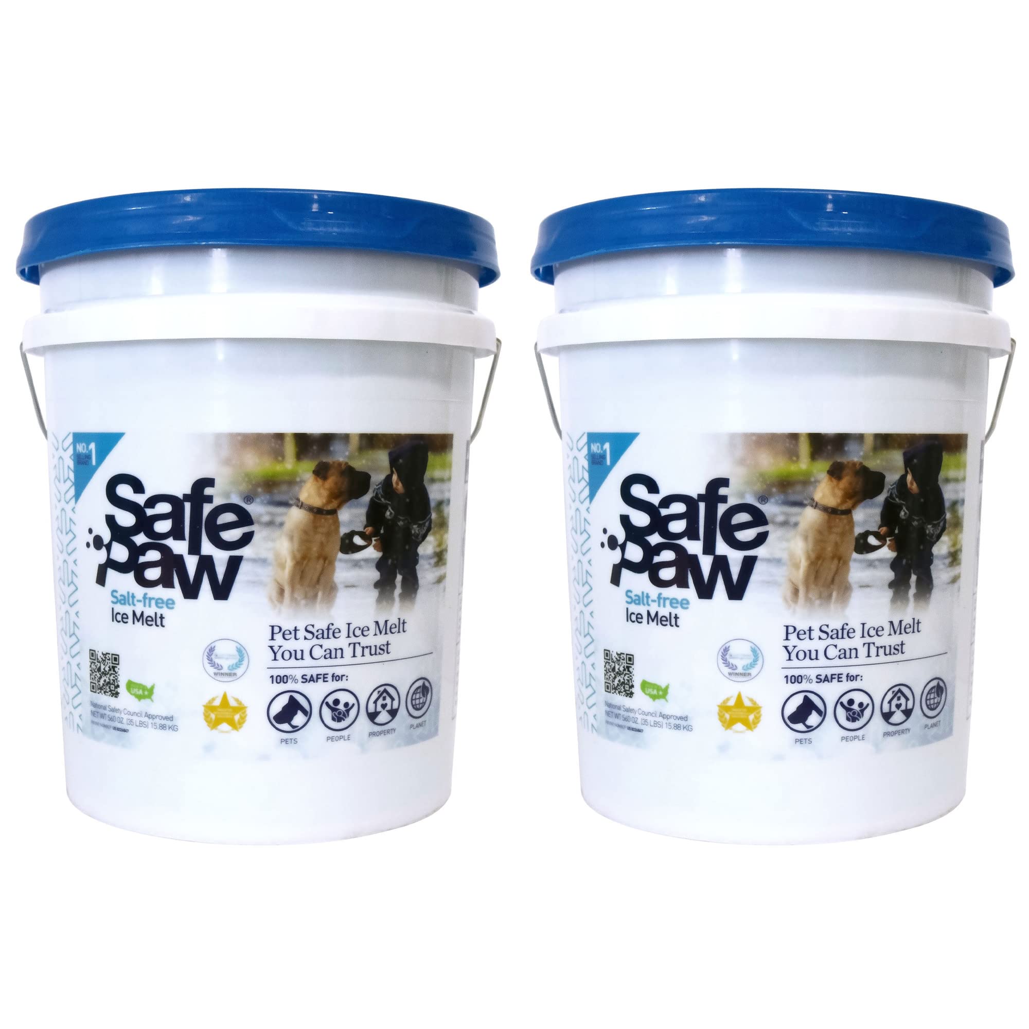 Safe Paw Dog Pet Friendly Saltless Ice Melt for Driveways, Sidewalks, Cured Concrete, Various Terrain, 35 Pound Pail (2 Pack)