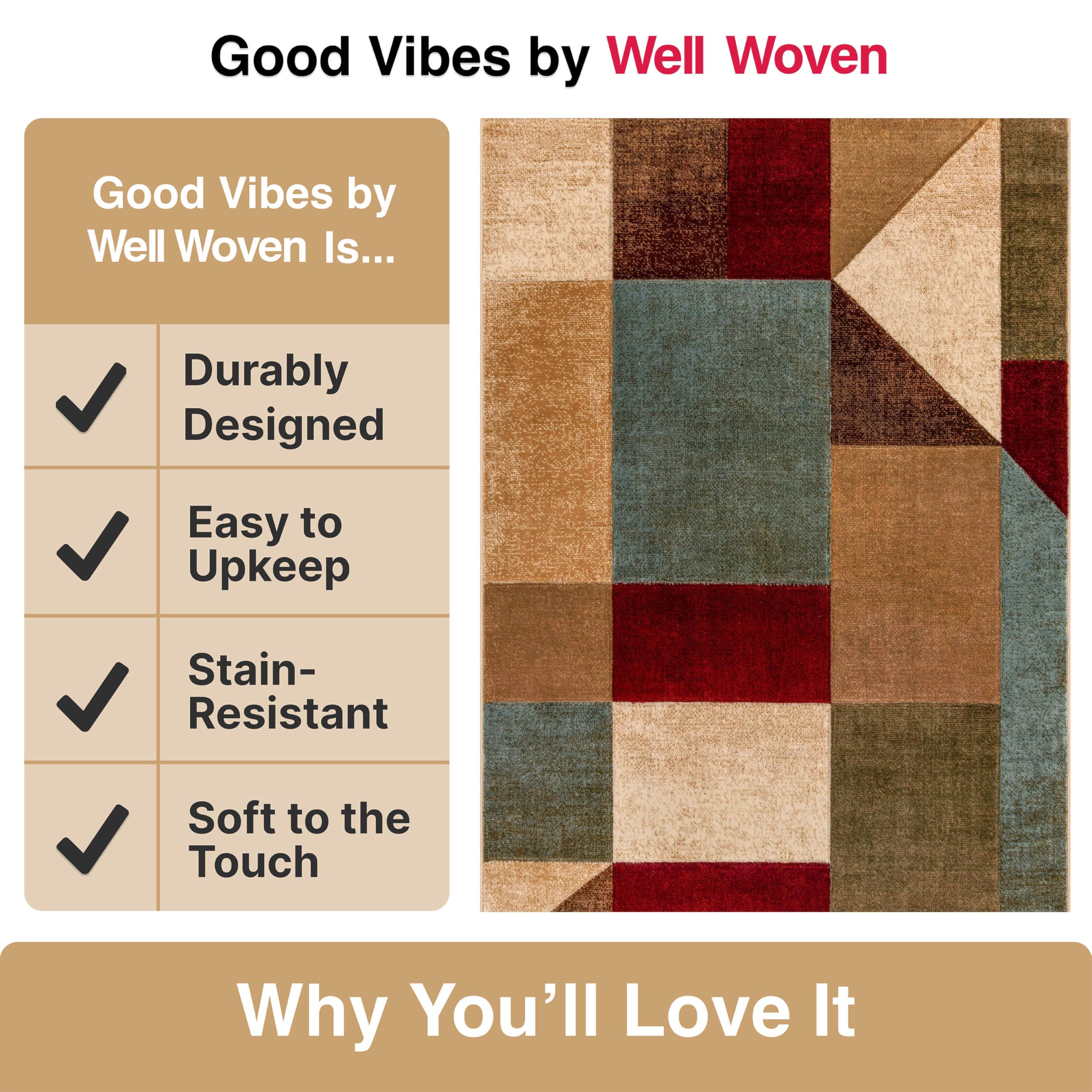 Well Woven Good Vibes Cecilia Multi Color Brown 7'10" x 9'10" Modern Area Rug for Living & Dining Room - Stain-Resistant, Hand-Carved, 3D Abstract Design