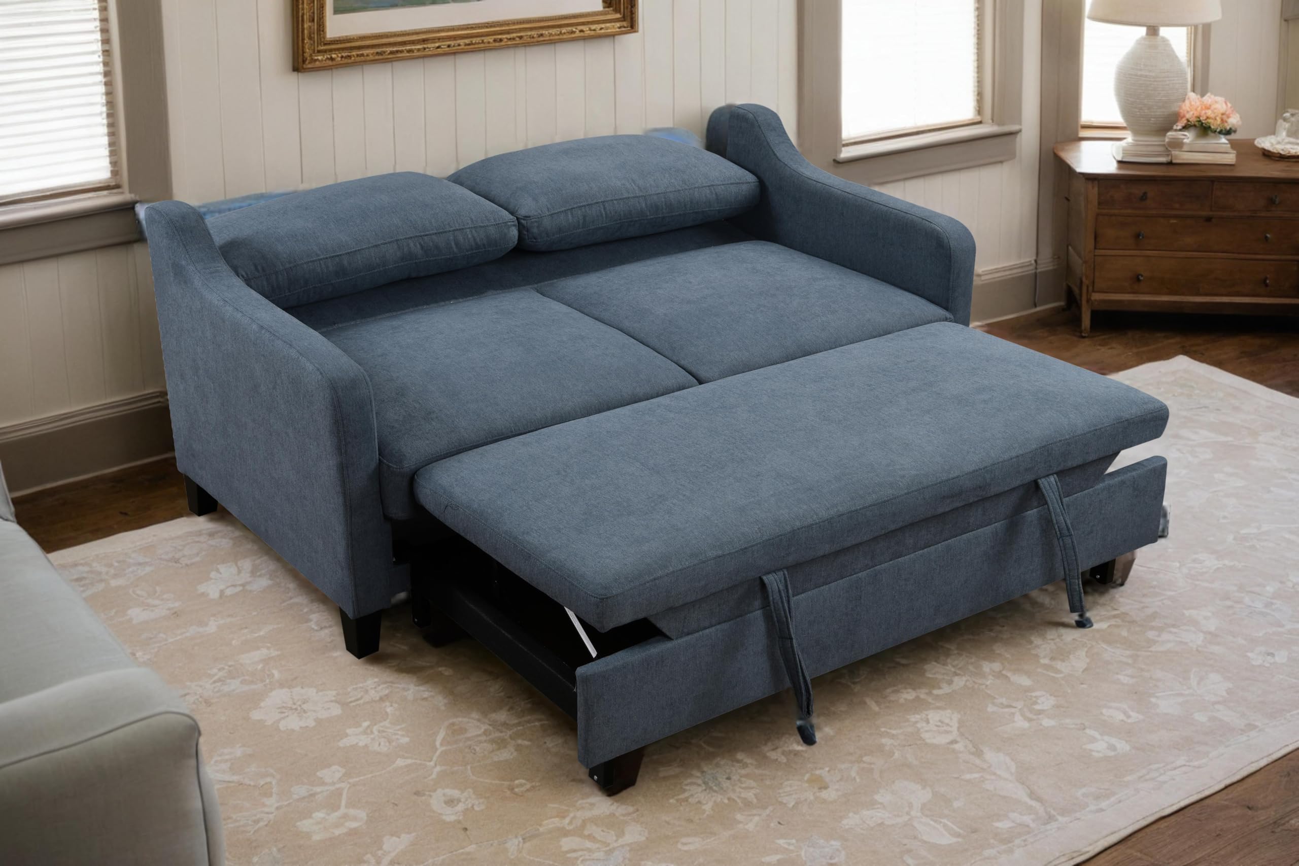 ZIGHTH 69'' Convertible Queen Size Sleeper Sofa Bed, Modern Linen Loveseat Sofa Couch with Pull Out Bed and Adjustable Backrest for Living Room. Blue