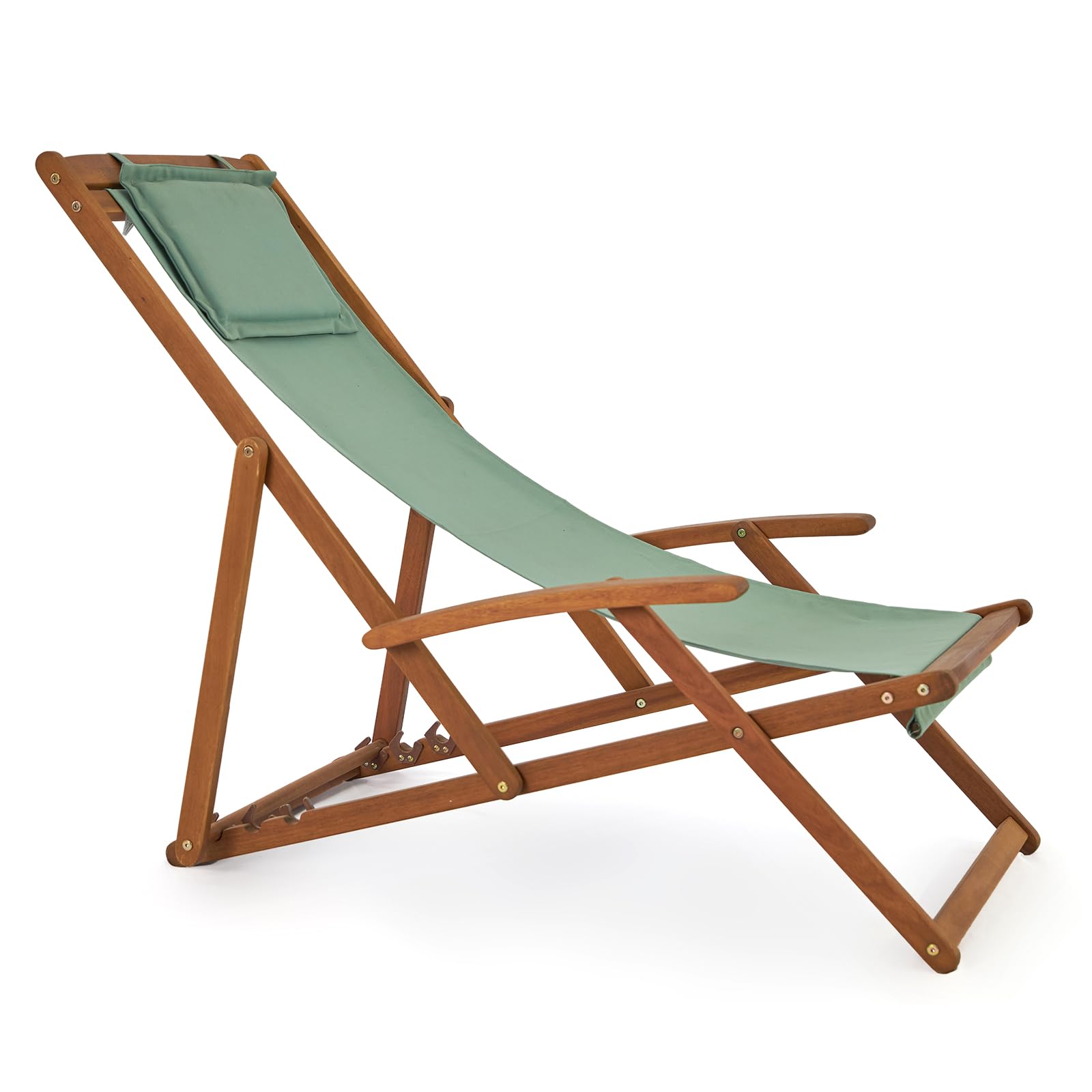 VINGLI Patio Sling Chairs, Outdoor Adjustable Beach Chair with Armrest & Pillowcase, Portable Folding Patio Lounge Chairs Chair for Porch, Poolside, Garden(1 Pack (1)