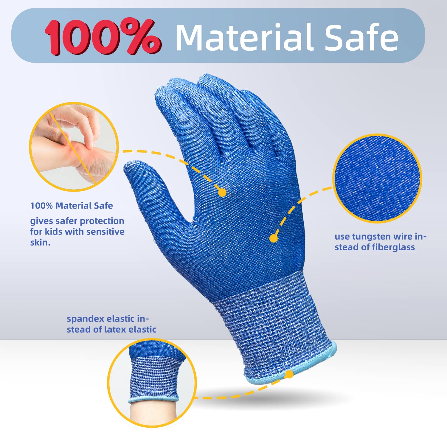 Schwer 2 Pairs ANSI A6 Kids Cut Resistant Gloves, Food Grade Work Gloves, S(9-14 Years), Cut Gloves for Kitchen, Mandoline, Gardening and DIY(Blue&Red)