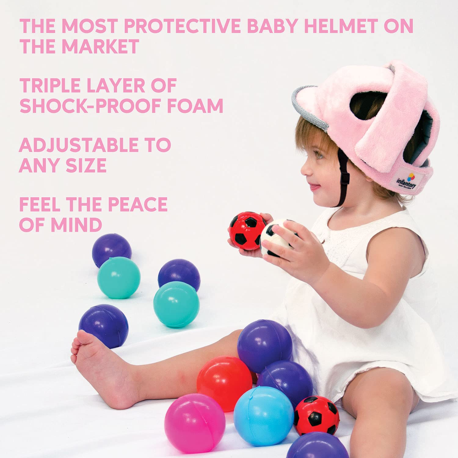 INFANTORY | Baby Helmet for Protection and Safety - Adjustable, Shockproof Foam (Pink)