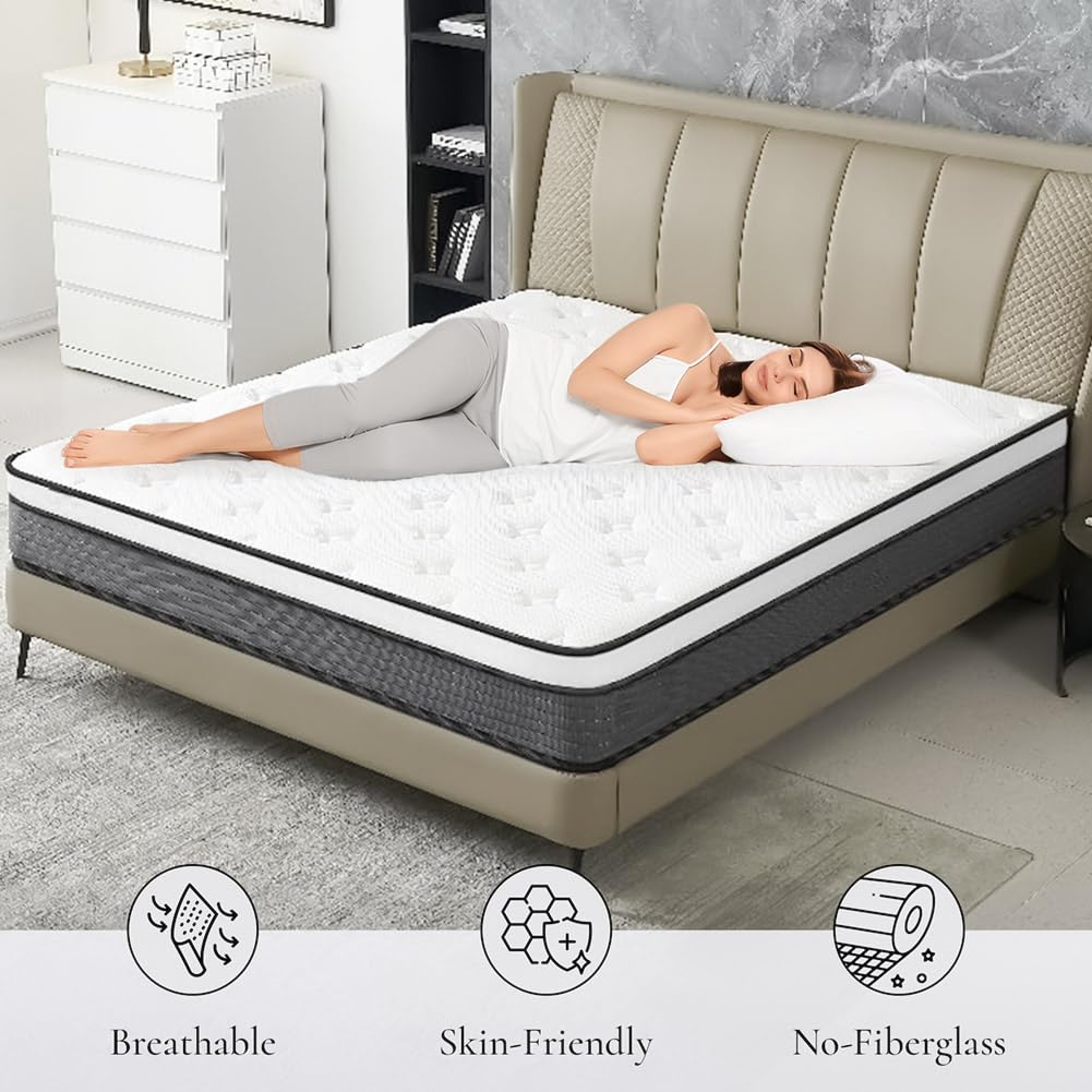 Xiconbao Memory Foam Mattress Twin Size - 10 Inch Hybrid Mattress in A Box Spring Medium Firm Mattress for Back Pain Relief