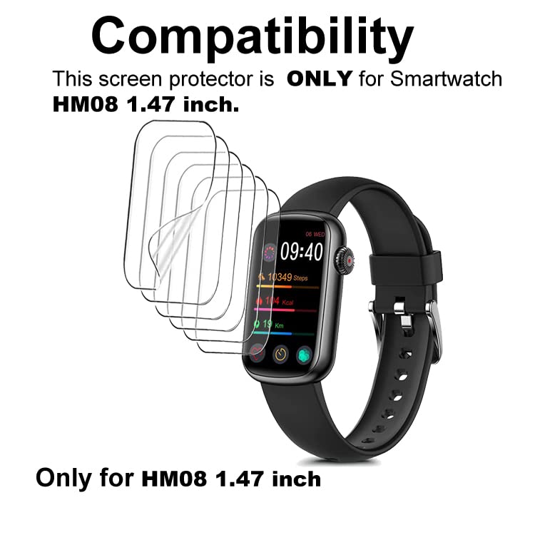 smaate Screen Protector Compatible with MorePro and FITVII HM08 1.47 inch Fitness Tracker, Soft TPU, 6-Pack, Bubble Self-healing, Full coverage