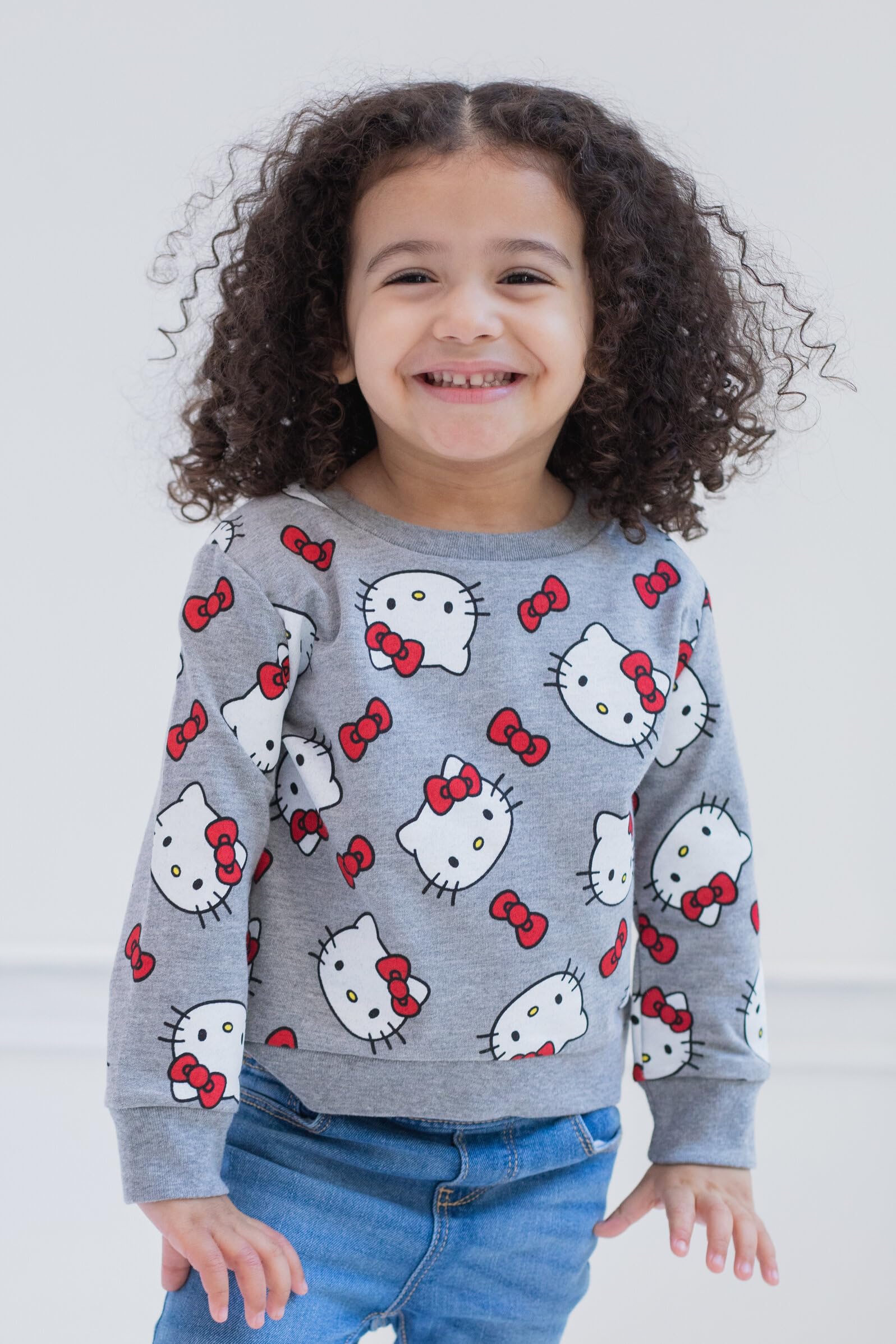 Hello Kitty Little Girls French Terry Pullover Sweatshirt Grey 6-6X